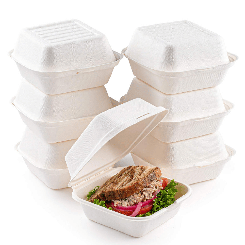 Biodegradable Takeaway Bagasse Clamshell Burger Packaging Boxes ...