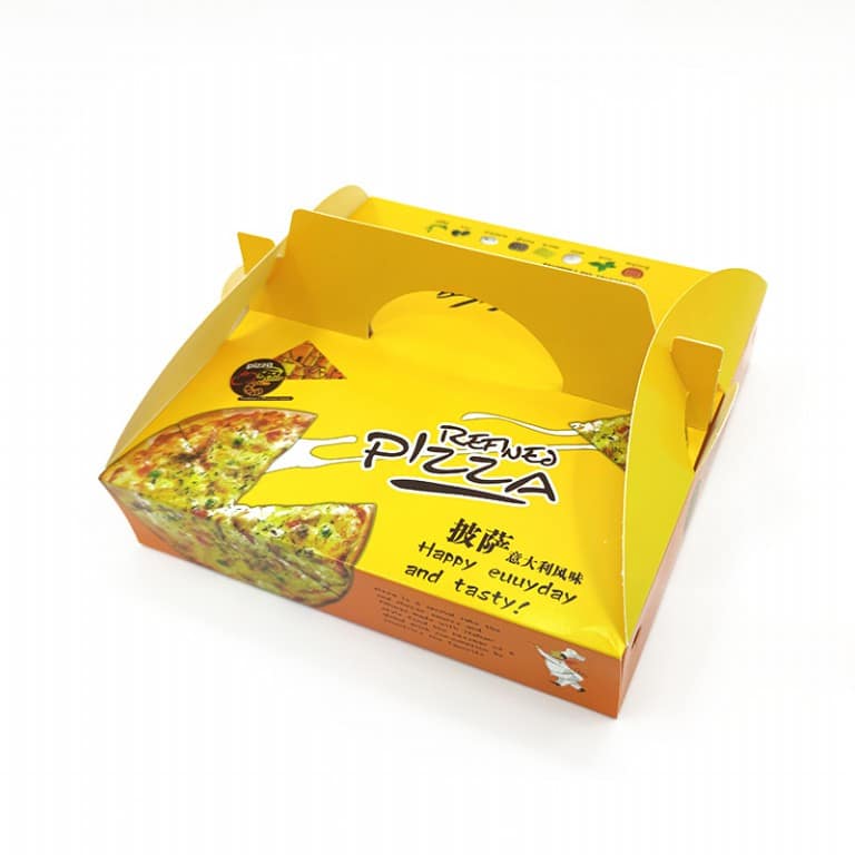 custom printed yellow pizza box with handle - HuaCang Packaging Company